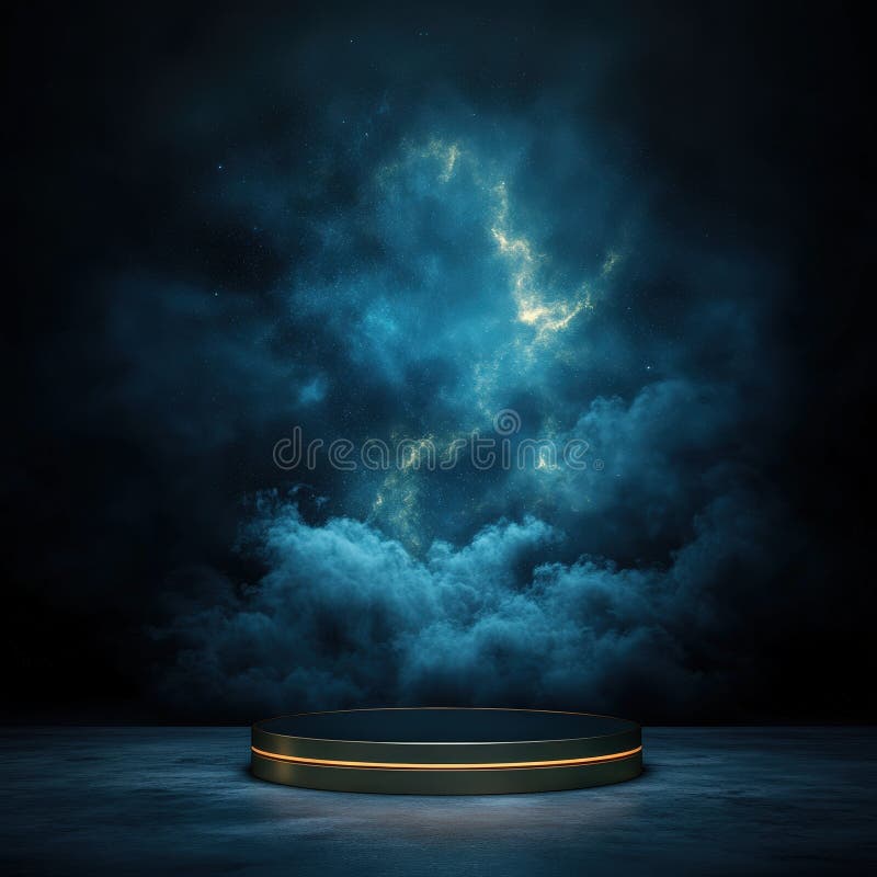 Dark Dramatic Stage with Golden Edge and Nebula Background. Stock ...