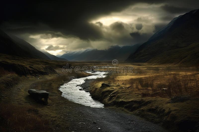 Dark Dramatic Sinister Looking Landscape. Generative AI Stock ...