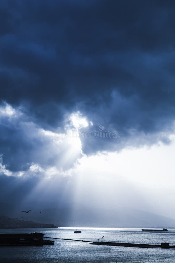 Dark Dramatic Sky with Clouds and Sunlight Rays Stock Image - Image of ...