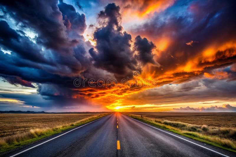 Dark Dramatic Sky Horizon Epic Sunset Clouds Landscape with Black ...