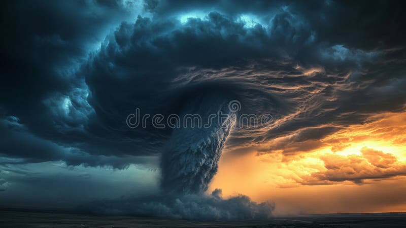 Dark and Dramatic Storm Clouds with Tornado Formation at Sunset Stock Illustration ...