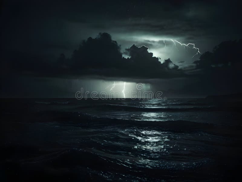 Dark dramatic storm at sea stock illustration. Illustration of ...