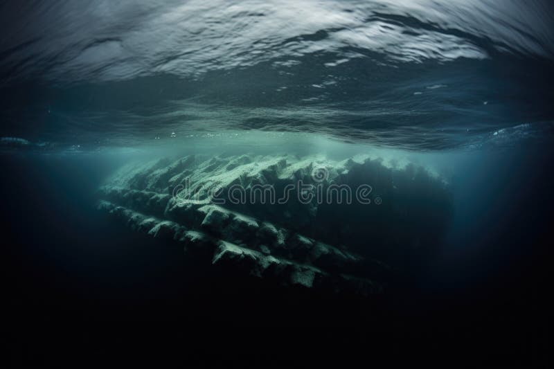 Dark, Dramatic Underwater View of Iceberg Edge Stock Illustration ...