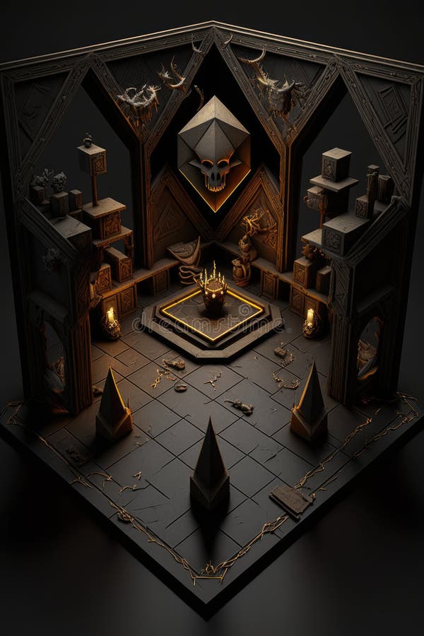 Dark Dungeon Filled with Traps and Monsters, Isometric Low Poly View AI ...