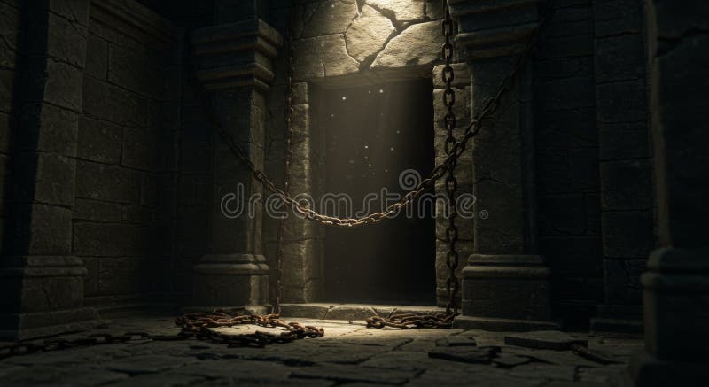 Dark Dungeon Stone Cell with Chains and Dim Light Stock Illustration ...
