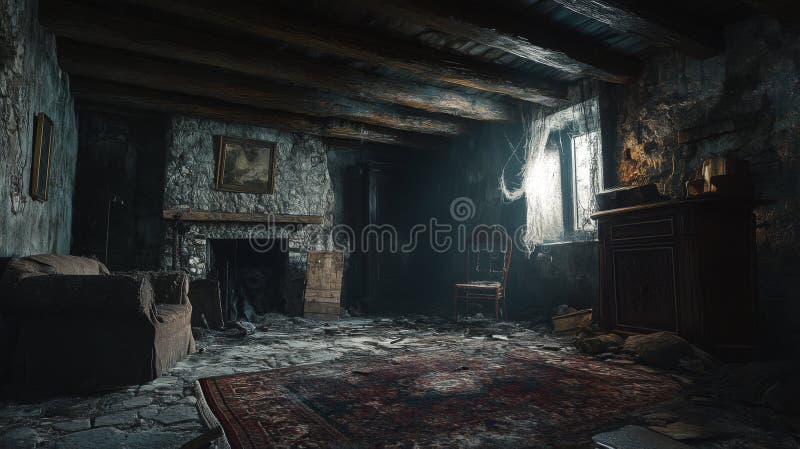 A Dark and Dusty Room with a Single Ray of Light Stock Illustration ...