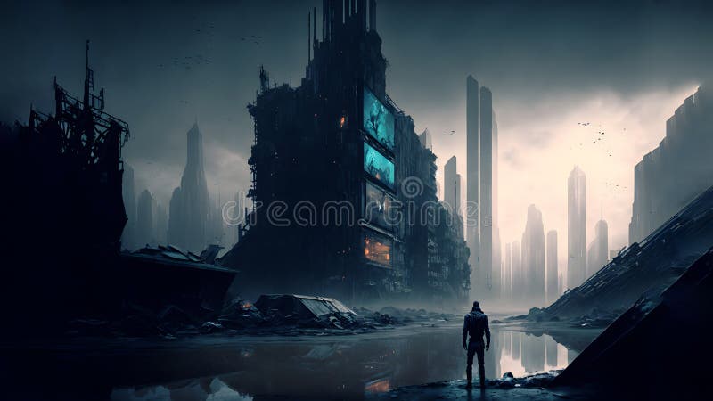 Dark Dystopian Dead Cityscape, Neural Network Generated Art Stock ...