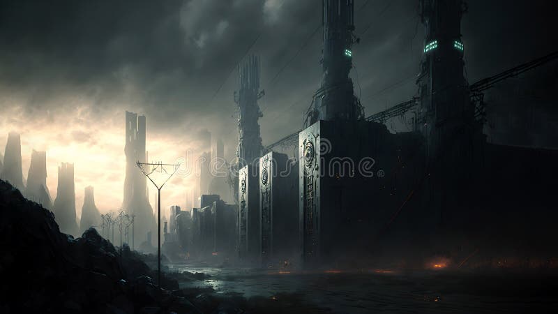 Dark Dystopian Dead Cityscape, Neural Network Generated Art Stock ...
