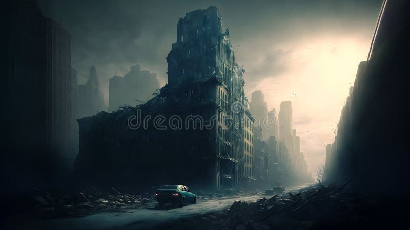 Dark Dystopian Dead Cityscape, Neural Network Generated Art Stock ...