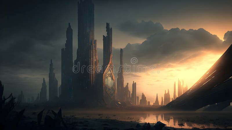 Dark Dystopian Dead Cityscape, Neural Network Generated Art Stock ...