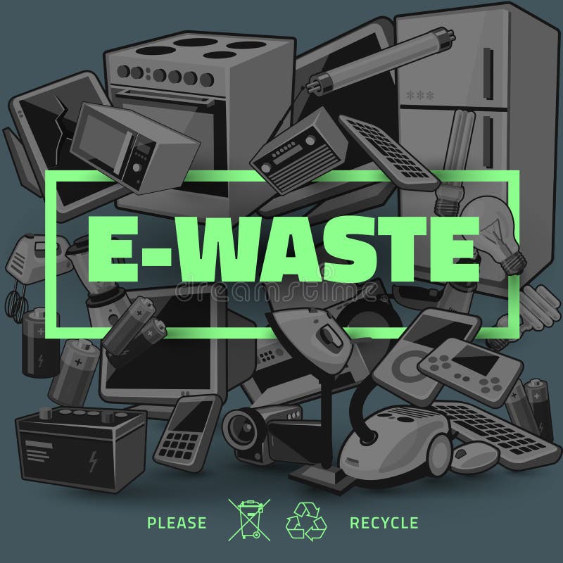 Green E-waste Sign with Electronic Devices Stock Vector - Illustration ...
