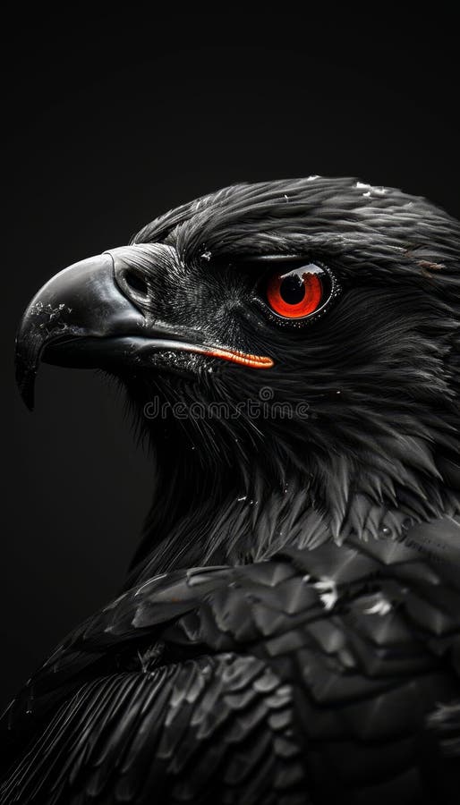 Dark Eagle with Striking Red Eyes Perched Against a Black Background Stock Image - Image of ...