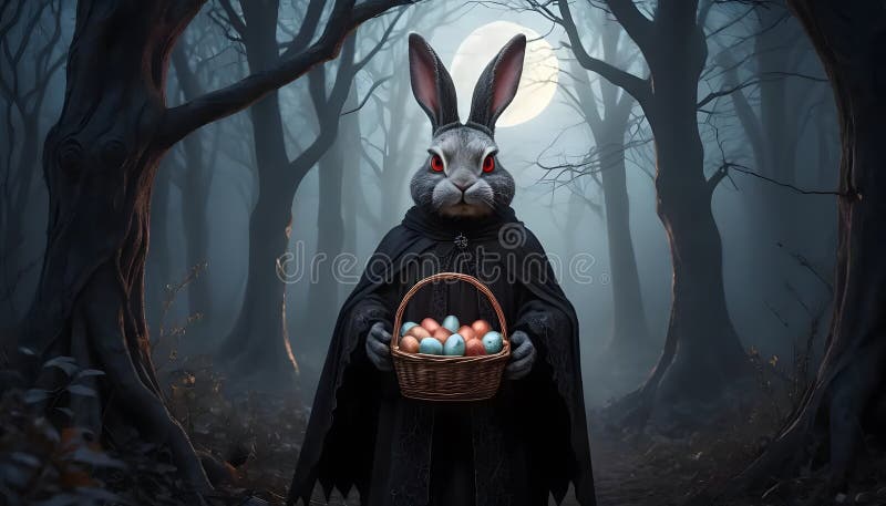 Dark Easter Bunny in a Mystical Forest Stock Illustration ...