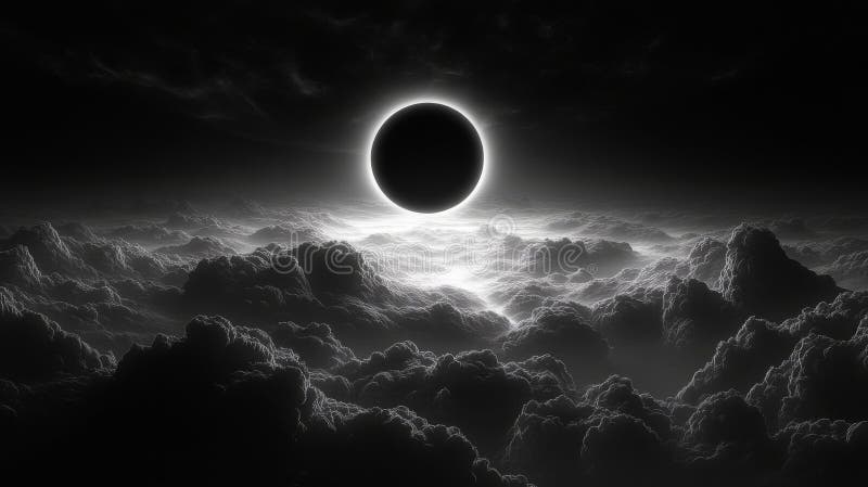 Dark Eclipse Over a Luminous Cloud Sea Stock Illustration ...