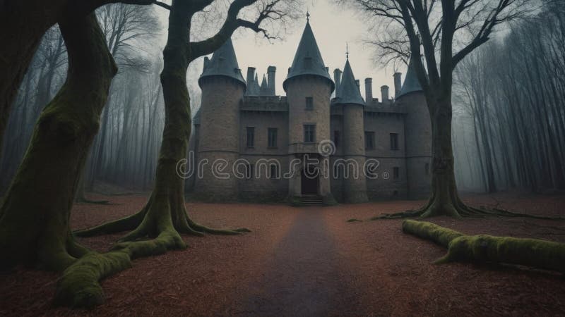 A Dark and Eerie Forest Outside the Castle, Full of Mystical Creatures ...