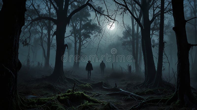 Dark Eerie Landscape of a Mysterious Forest Stock Illustration ...