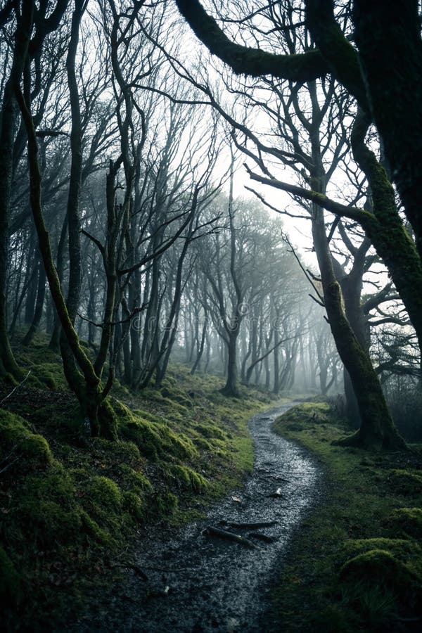 Path in Dark and Scary Forest Stock Illustration - Illustration of ...