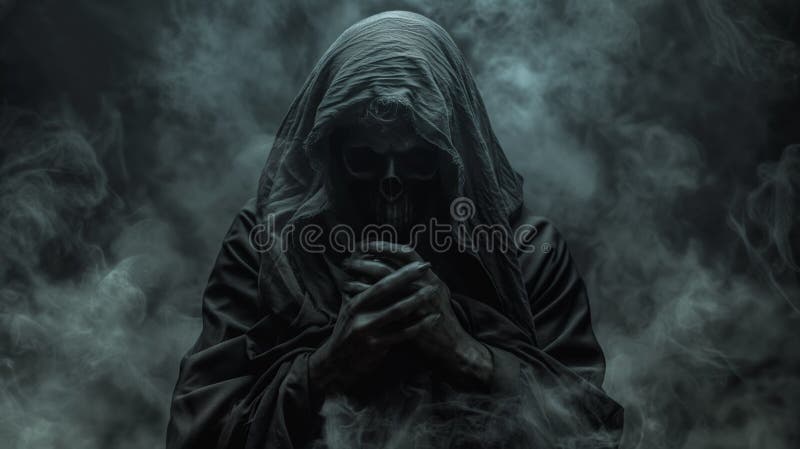 Dark and Eerie Portrayal of the Grim Reaper Enveloped in Smoke, with a ...