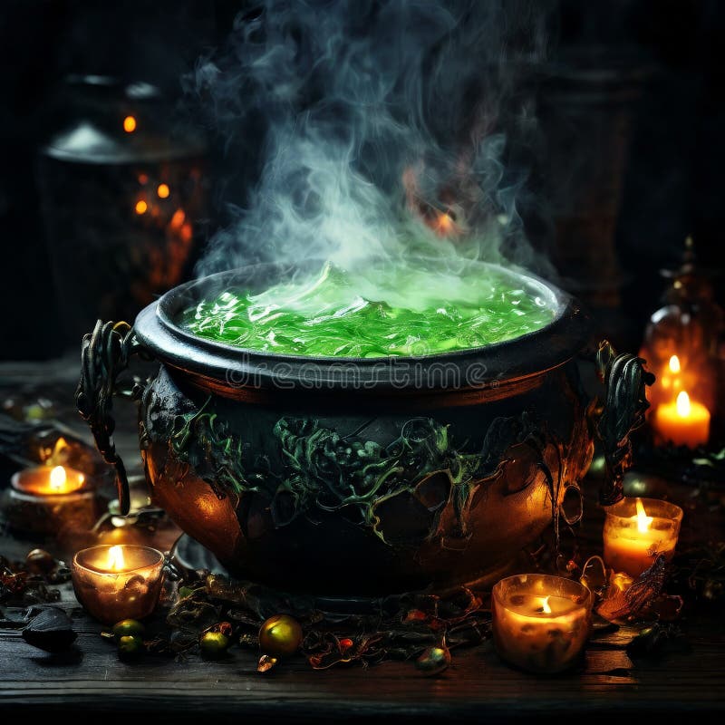 Mystical Cauldron with Glowing Liquid and Cosmic Elements Stock Photo ...
