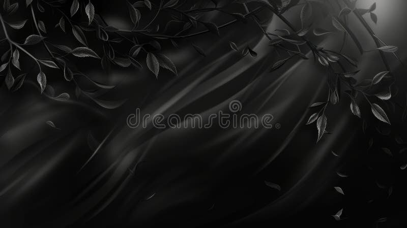 Dark Elegance Black Leaves Pattern on Flowing Fabric. Black Friday Backdrop, Goth Nature ...