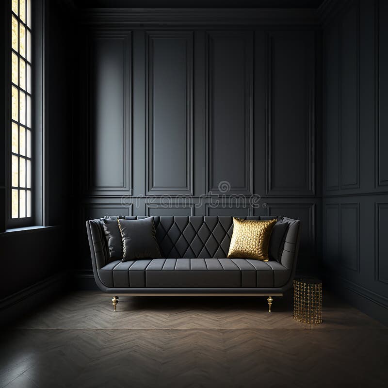 Dark Elegance Living Room Interior in Classic Style, Generative AI ...