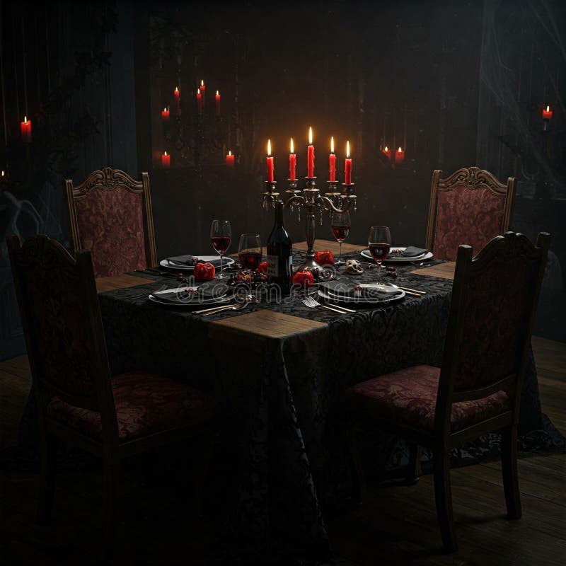 Dark Elegance: Vampire Gothic Dining Table with Red Wine & Black Lace ...