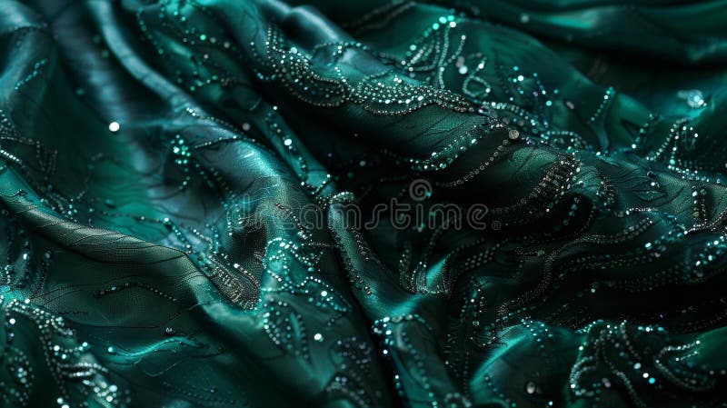 A Dark Emerald Green Silk Robe Its Surface Adorned with Smooth ...