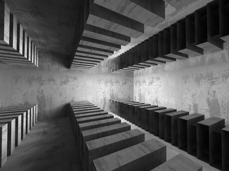 Dark Empty Basement Concrete Room Interior. Minimalistic Archite Stock ...
