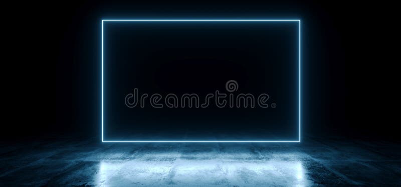Dark Empty Black Rectangle Frame Neon Glowing Laser Fluorescent Virtual ...