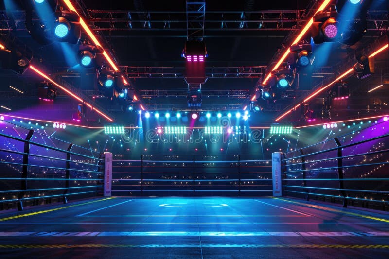 A Dark and Empty Boxing Ring with Bright Lights in the Background Stock ...