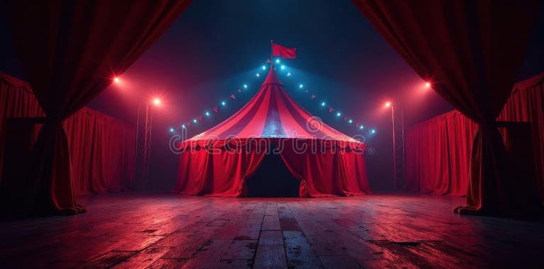 Dark, Empty Circus Tent at Night; Interior Illuminated by Spotlights ...