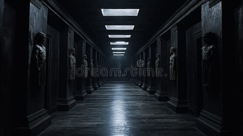 A Dark Empty Hall of Museum with Statues Generative AI Stock ...