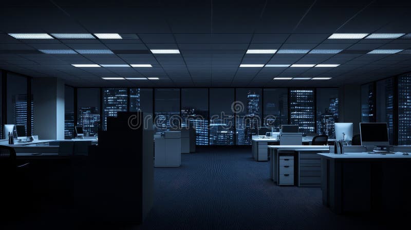 A Dark and Empty Office at Night Stock Illustration - Illustration of ...