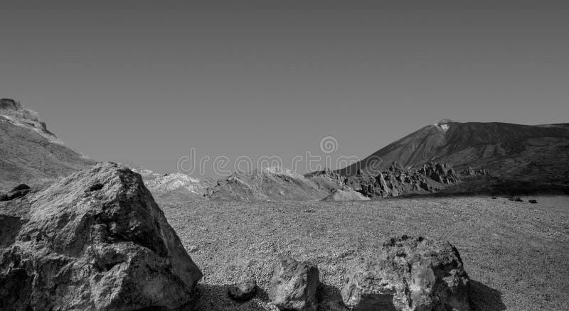 Dark Empty Planet Landscape with Mountain, Sky and Empty Desert Stock ...