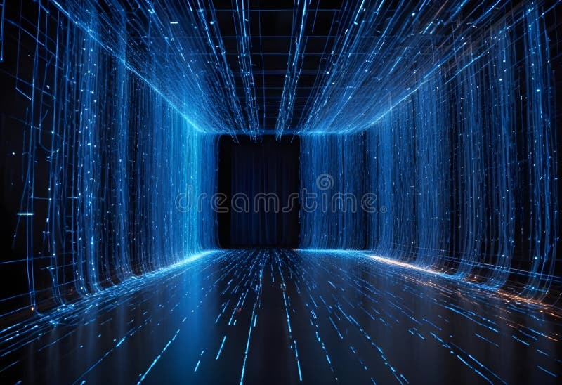 A Dark, Empty Room with Blue Streaks of Light Radiating from the Sides ...