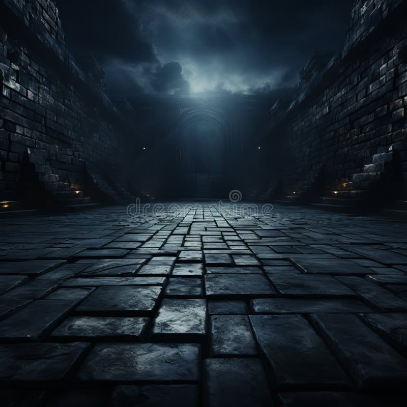 Dark Cobblestone Floor with Orange Spotlight Background - AI Generated ...