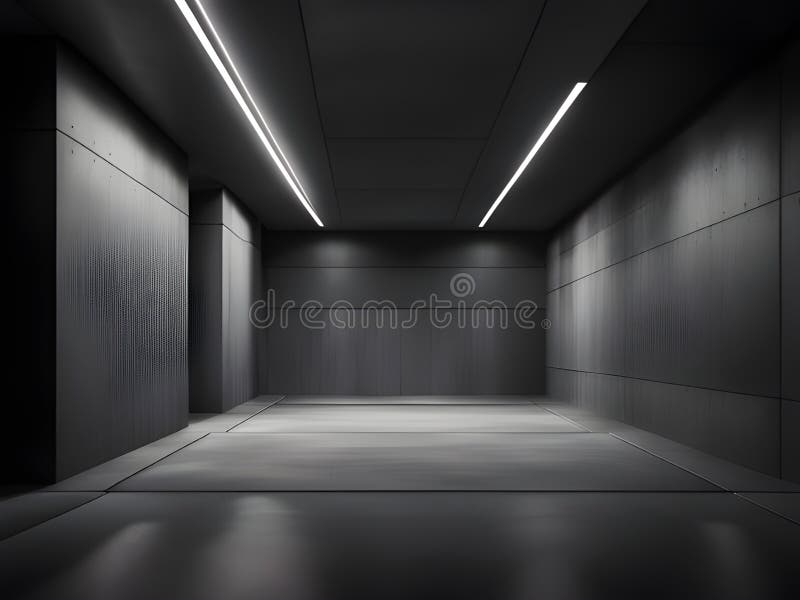 Dark Empty Room with Dark Concrete Floor Stock Illustration ...
