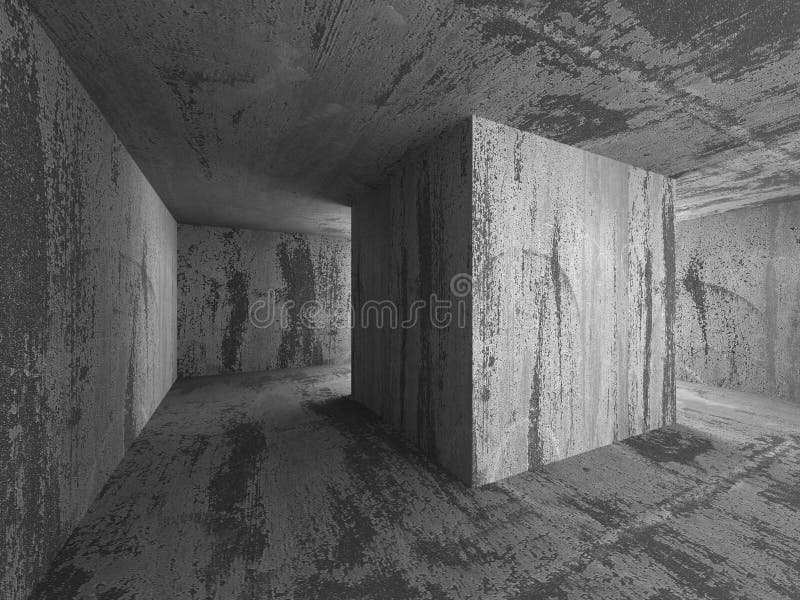 Dark Empty Room. Concrete Rusty Walls Stock Illustration - Illustration ...