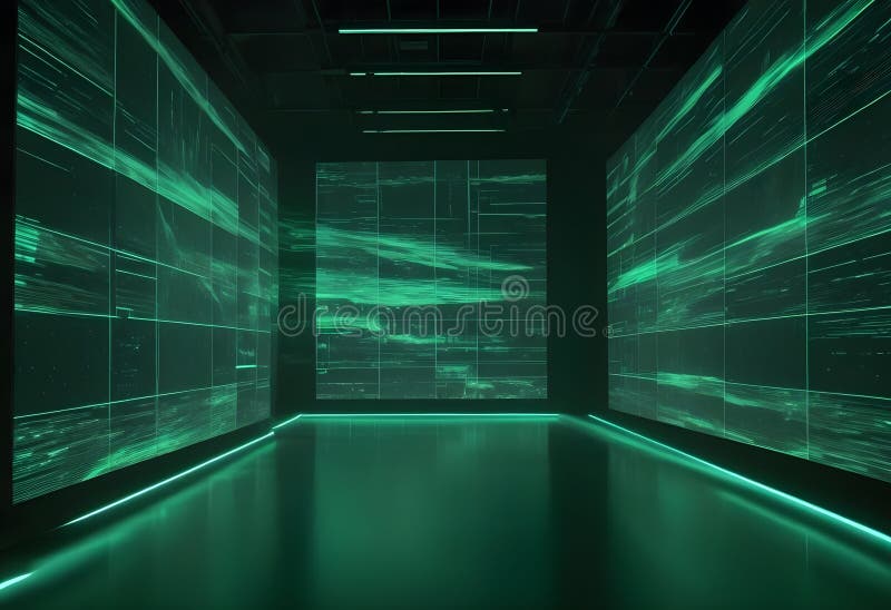 A Dark, Empty Room with a Green Glow Emanating from the Walls and Floor ...