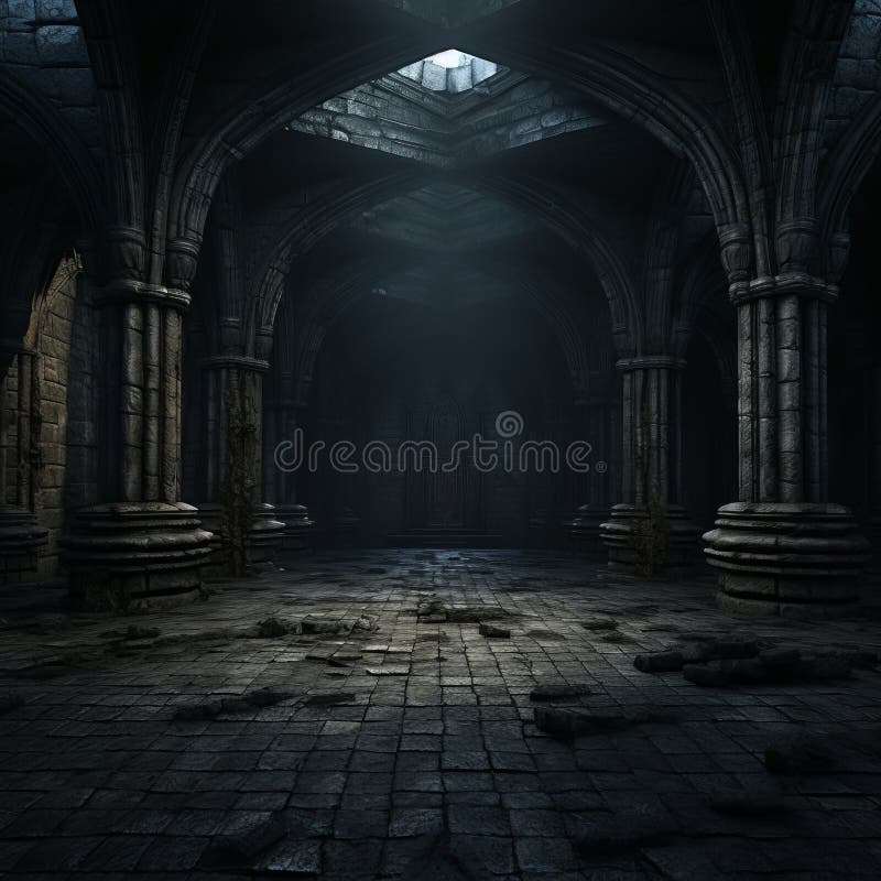 A Dark Empty Room with Pillars and Arches Stock Illustration ...