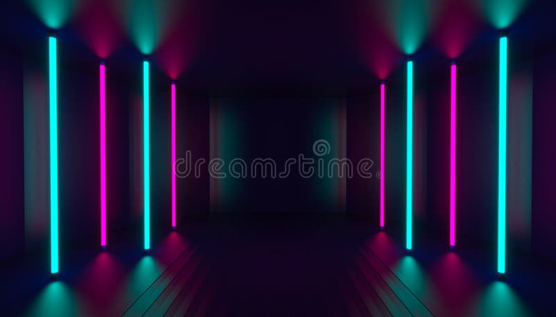 Dark Empty Room, Reflections Colorful Vertical Lamps, Abstract ...