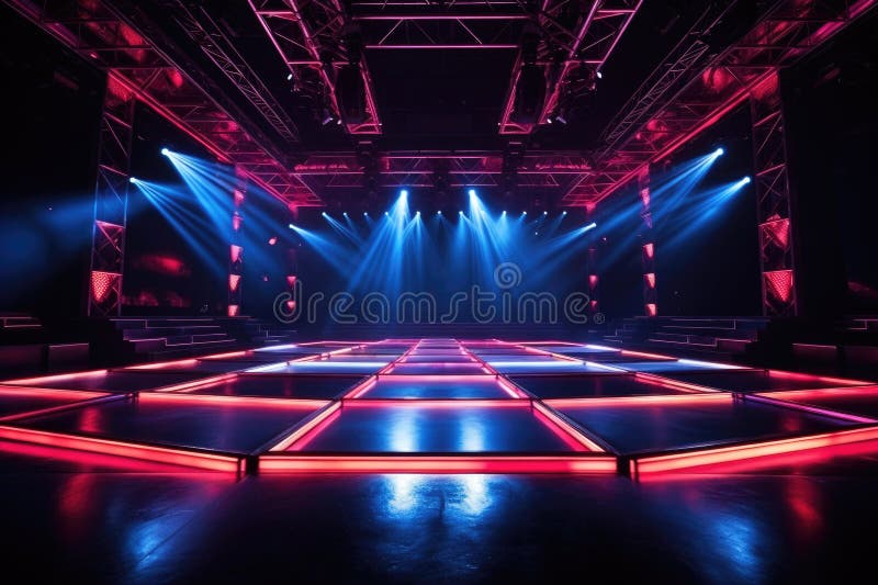 Dark Empty Scene, Pink and Blue Neon Searchlight Light, Smoke, Night ...