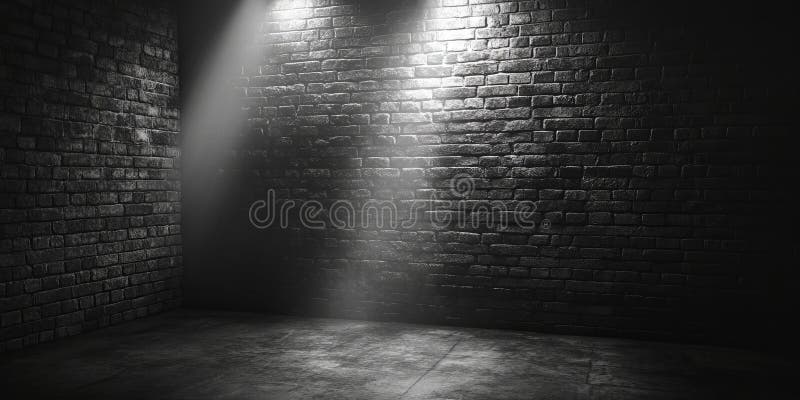 Dark Empty Space with Dramatic Spotlights on a Brick Wall Stock ...