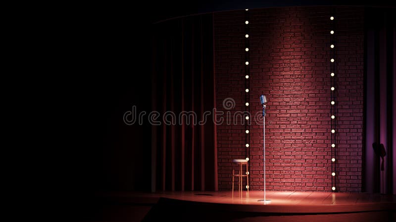 Dark Empty Stage with Spot Lights. Comedy, Standup, Cabaret, Night Club ...