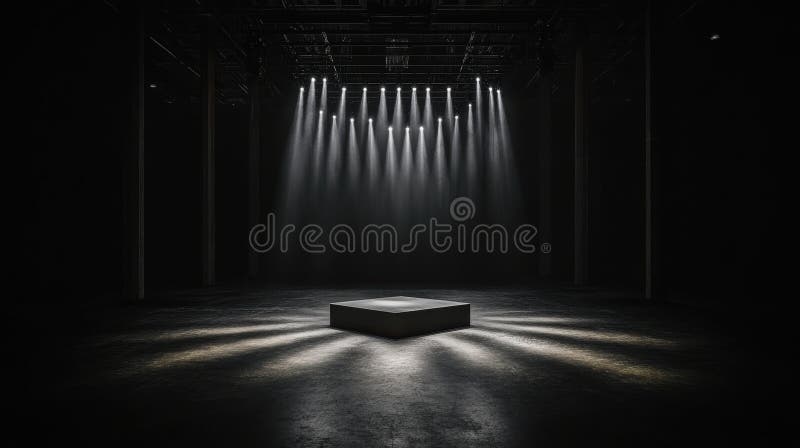 A Dark, Empty Stage Featuring a Central Pedestal Illuminated by ...