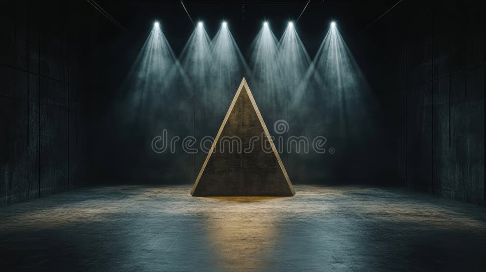 A Dark, Empty Stage Featuring a Large Triangular Structure Illuminated ...