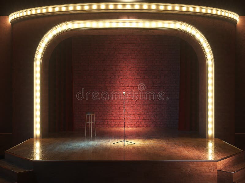 Dark Empty Stage with Spot Lights. Comedy, Standup, Cabaret, Night Club ...