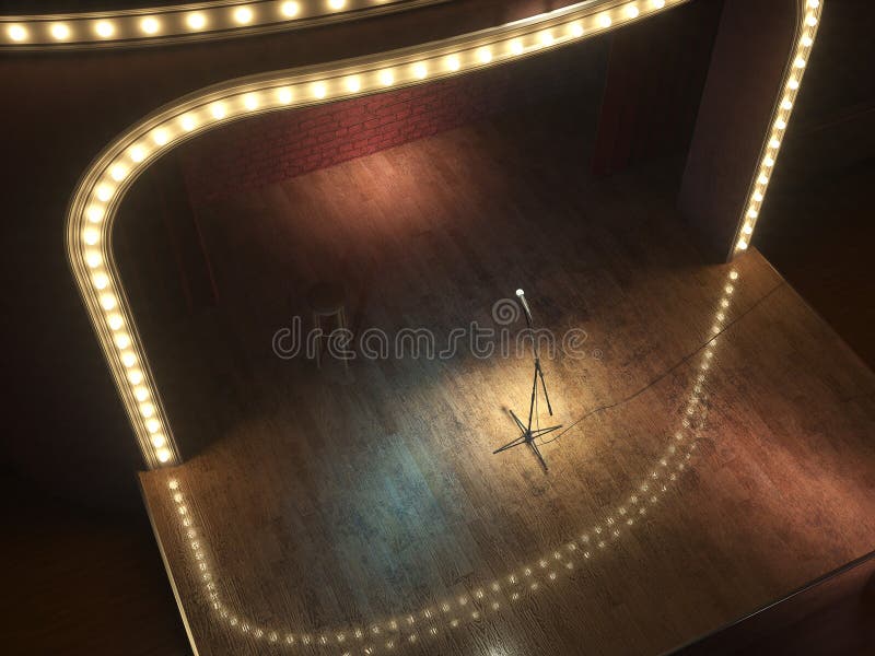 Dark Empty Stage with Microphone. 3d Render Stock Illustration ...