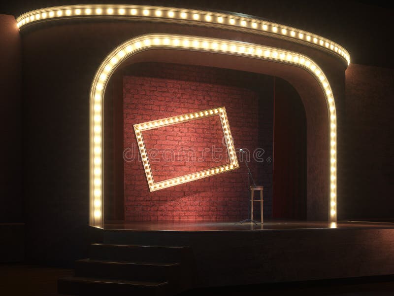 Dark Empty Stage with Microphone. 3d Render Stock Illustration ...