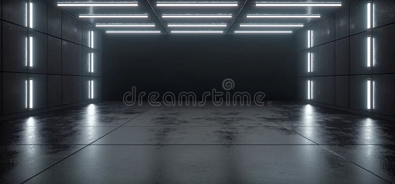 Dark, Empty Underground Parking Lot with Square Lights Illuminating ...